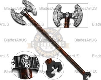 Double Headed Viking Axe, Bearded Axe Hand Forged Steel Double Blade ...