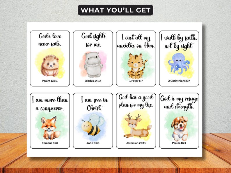 Bible Verse Affirmation Cards for Kids – Cute Animal Scripture Cards ...