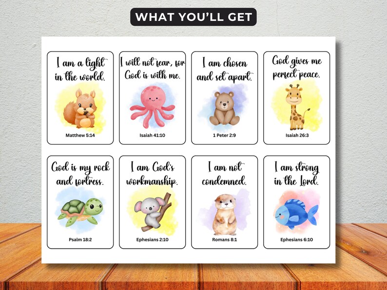 Bible Verse Affirmation Cards for Kids – Cute Animal Scripture Cards ...