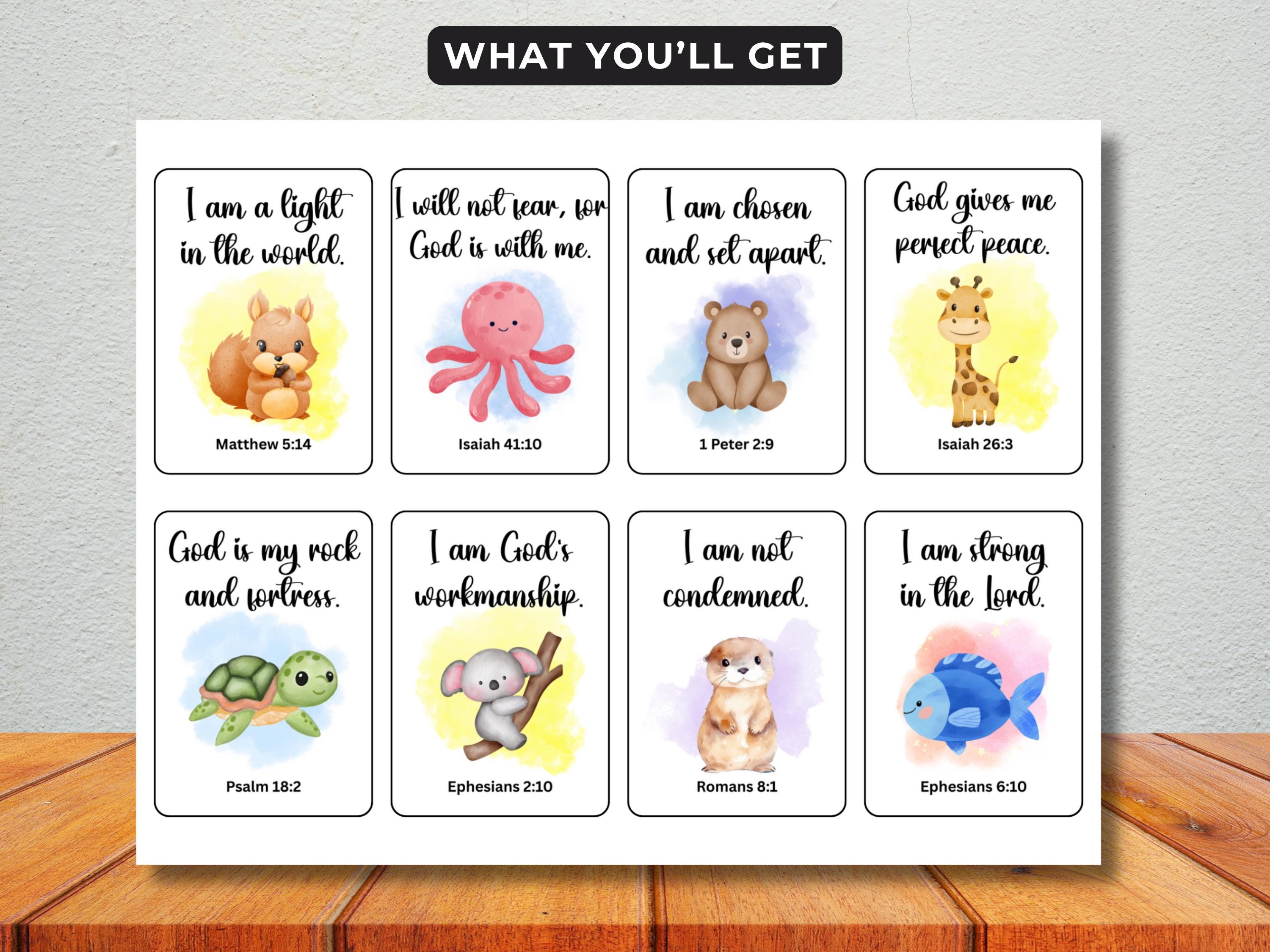 Bible Verse Affirmation Cards for Kids – Cute Animal Scripture Cards ...