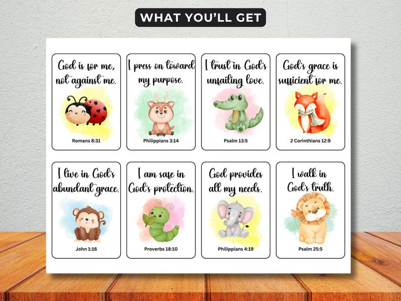 Bible Verse Affirmation Cards for Kids – Cute Animal Scripture Cards ...