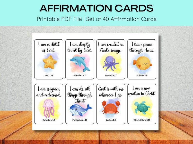 Bible Verse Affirmation Cards for Kids – Cute Animal Scripture Cards ...