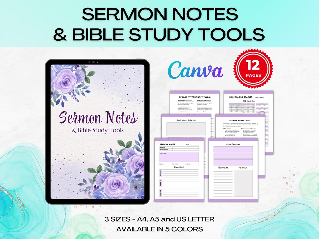 Sermon Notes Journal Digital Sermon Notes for Kids Teens Women Bible ...