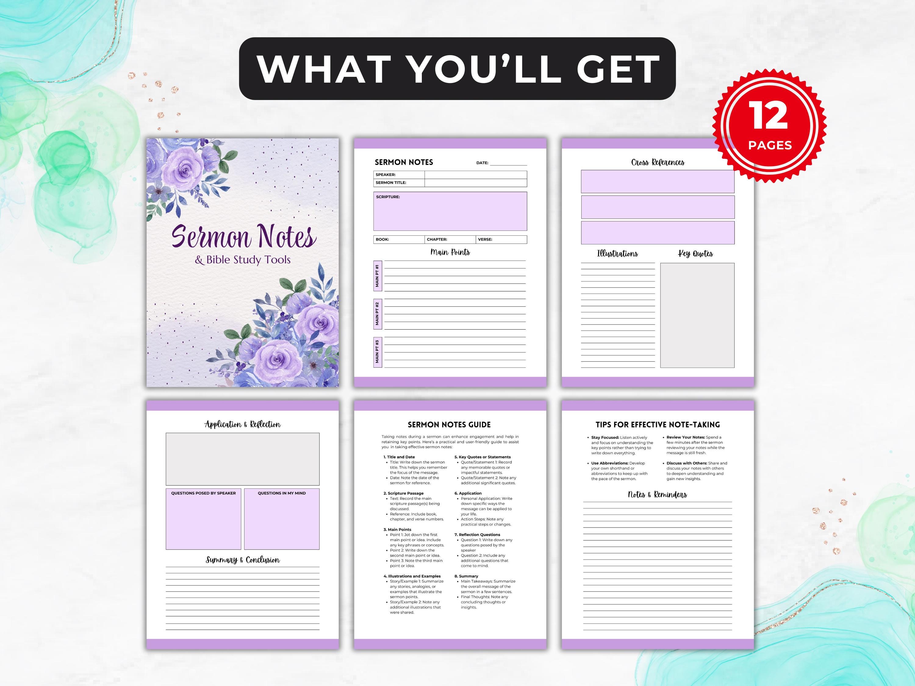 Sermon Notes Journal Digital Sermon Notes for Kids Teens Women Bible ...