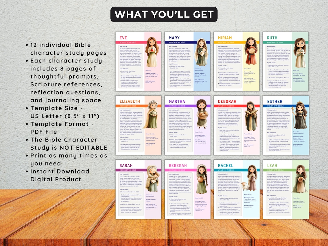 Bible Study Guide Template | Women of the Bible Study Pack | Bible Character Study | Printable ...