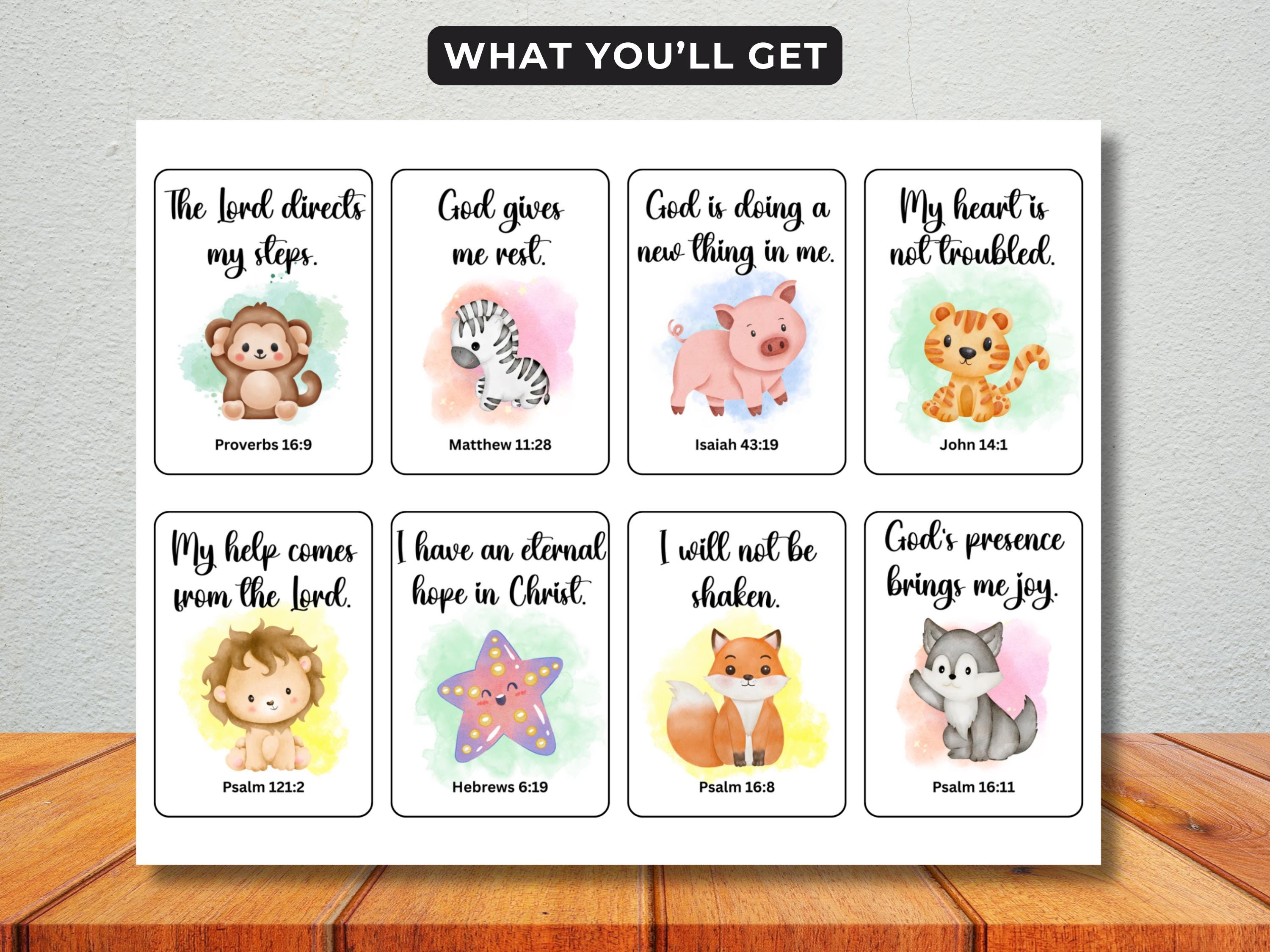 Bible Verse Affirmation Cards for Kids – Cute Animal Scripture Cards ...