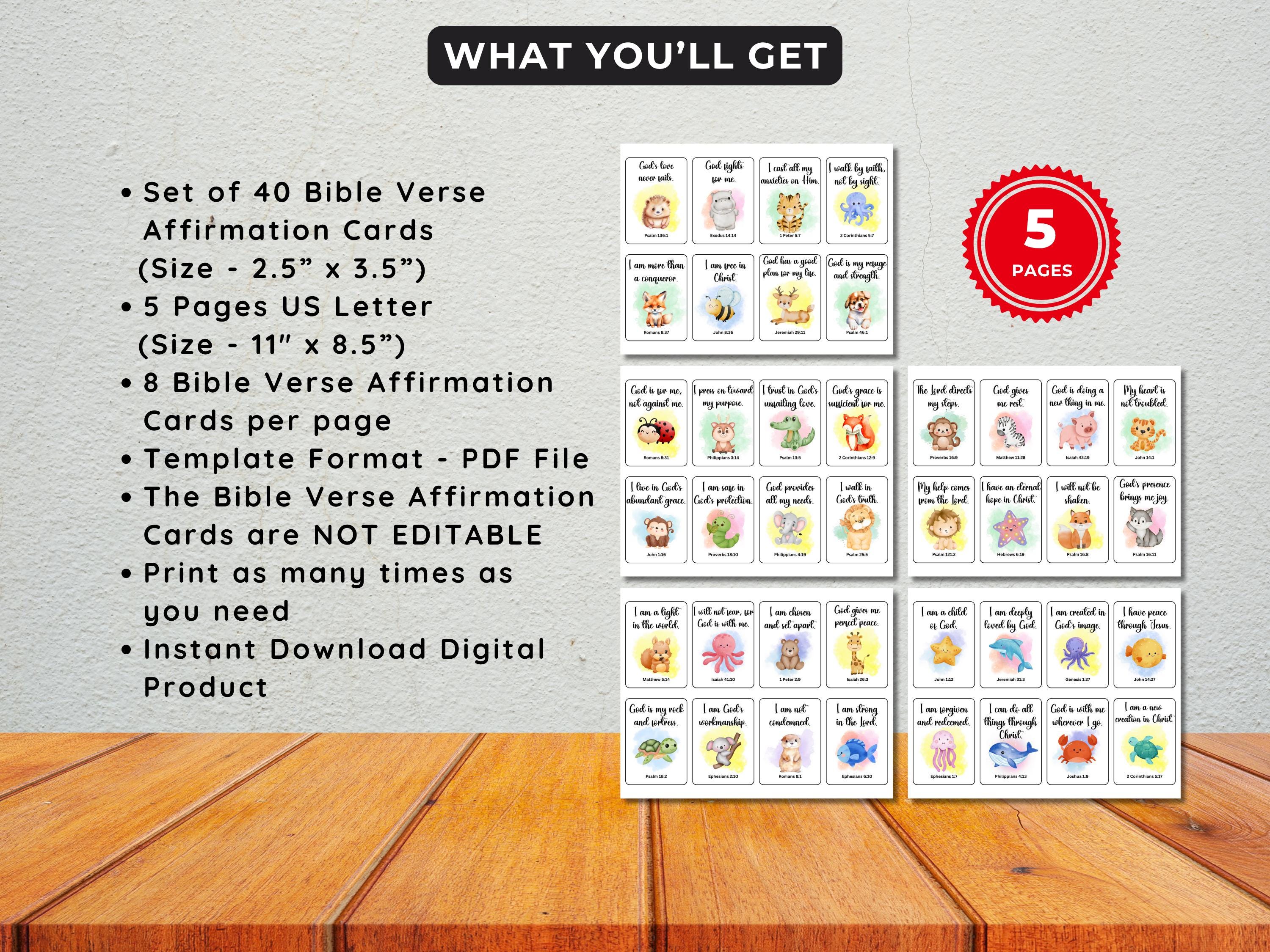 Bible Verse Affirmation Cards for Kids – Cute Animal Scripture Cards ...
