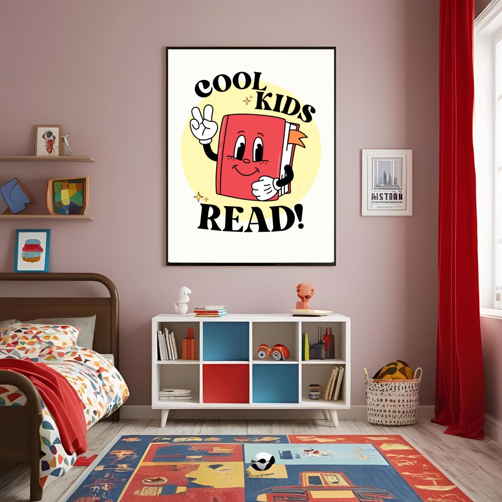 Retro Kids Reading Poster - Etsy