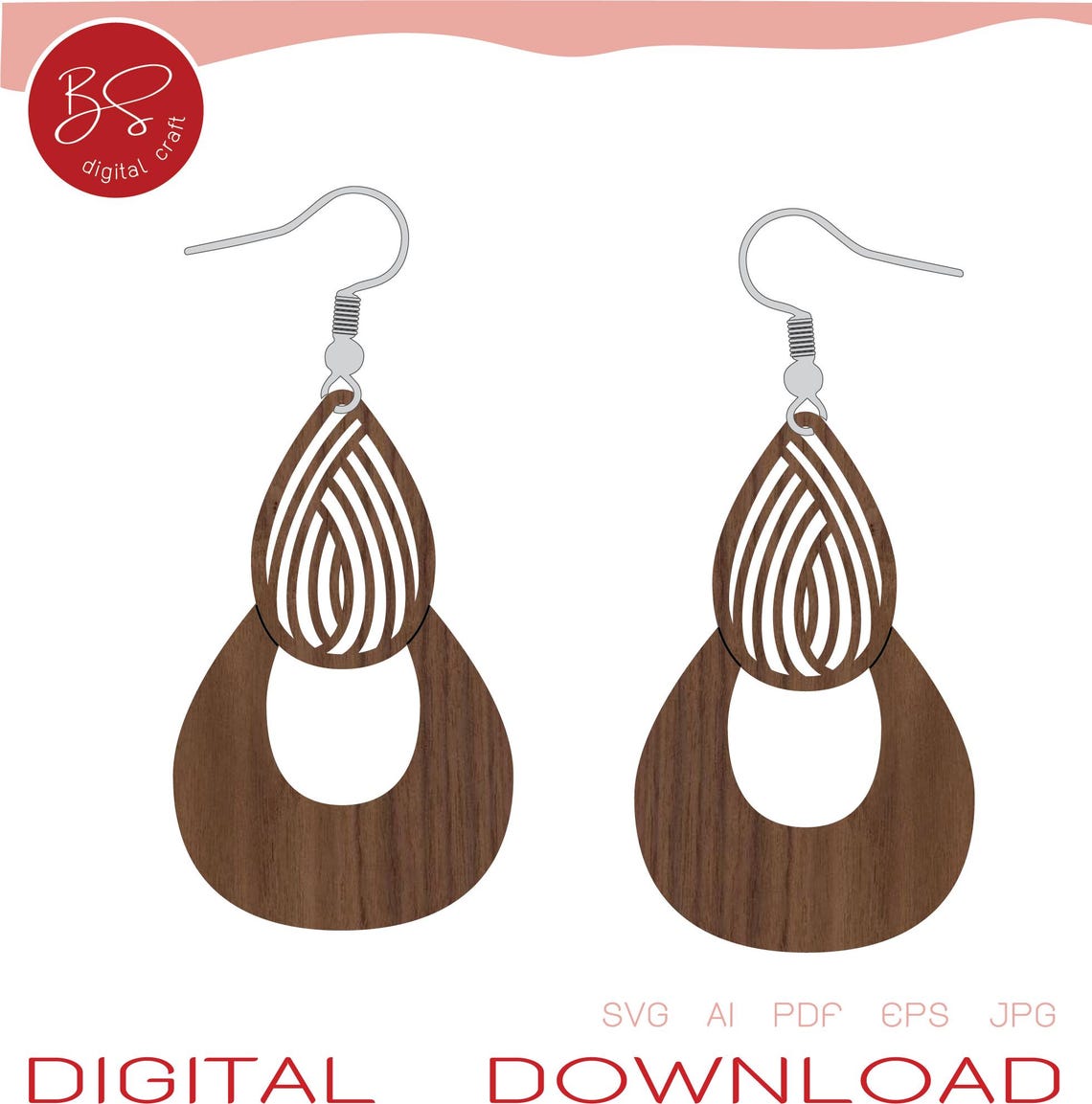 Laser Cut Dangle Earring, Teardrop Wooden Earring Template, SVG, EPS ...