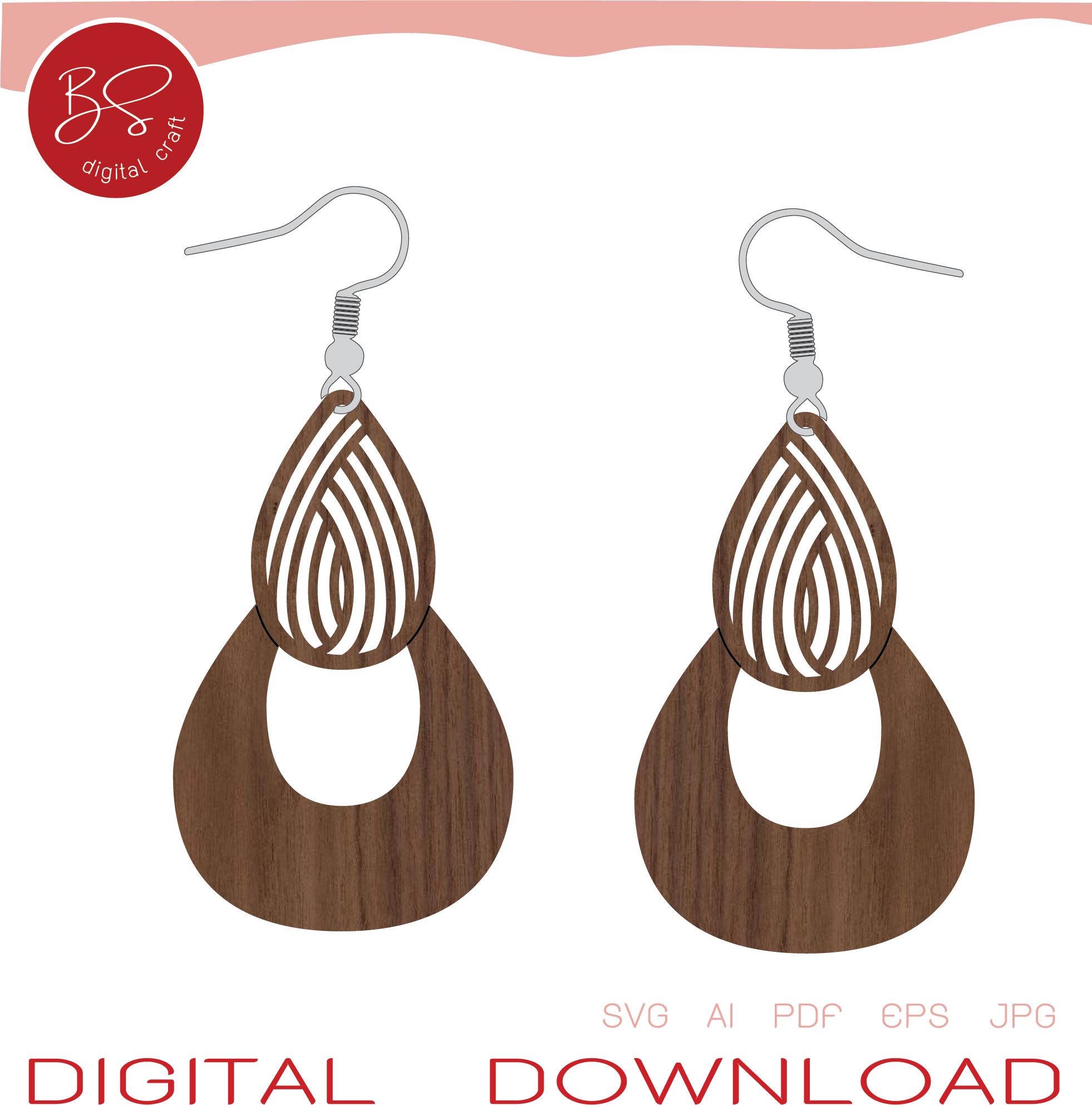 Laser Cut Dangle Earring, Teardrop Wooden Earring Template, SVG, EPS ...