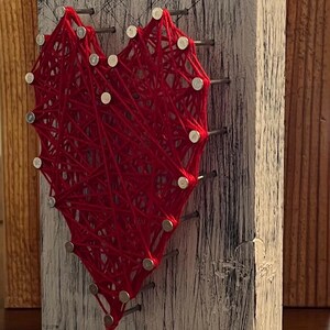 Red Heart String Art on Rustic Block - Etsy