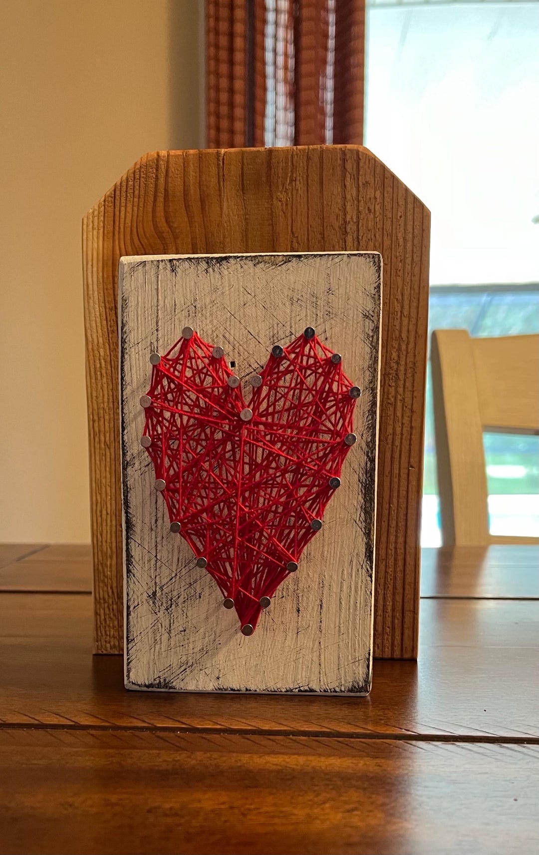 Red Heart String Art on Rustic Block - Etsy