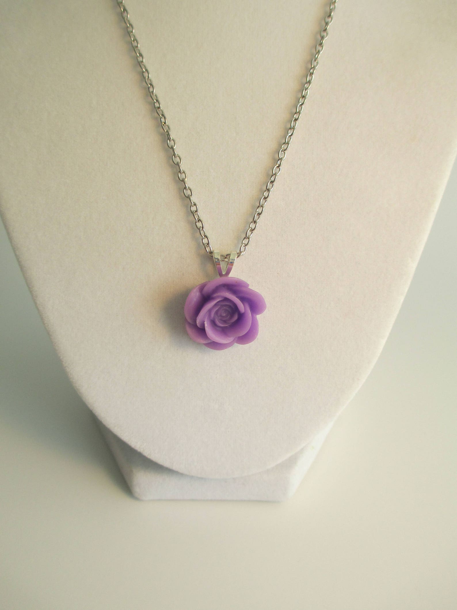 Single Purple Rose Necklace Flower Floral - Etsy
