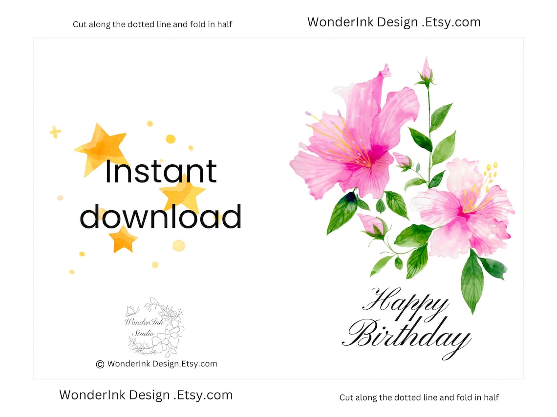Printable Flower Birthday Card | Birthday Card Printable | Digital ...