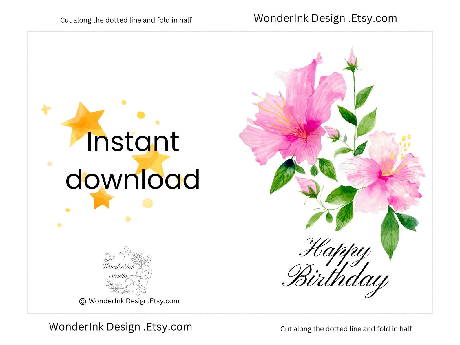 Printable Flower Birthday Card | Birthday Card Printable | Digital ...