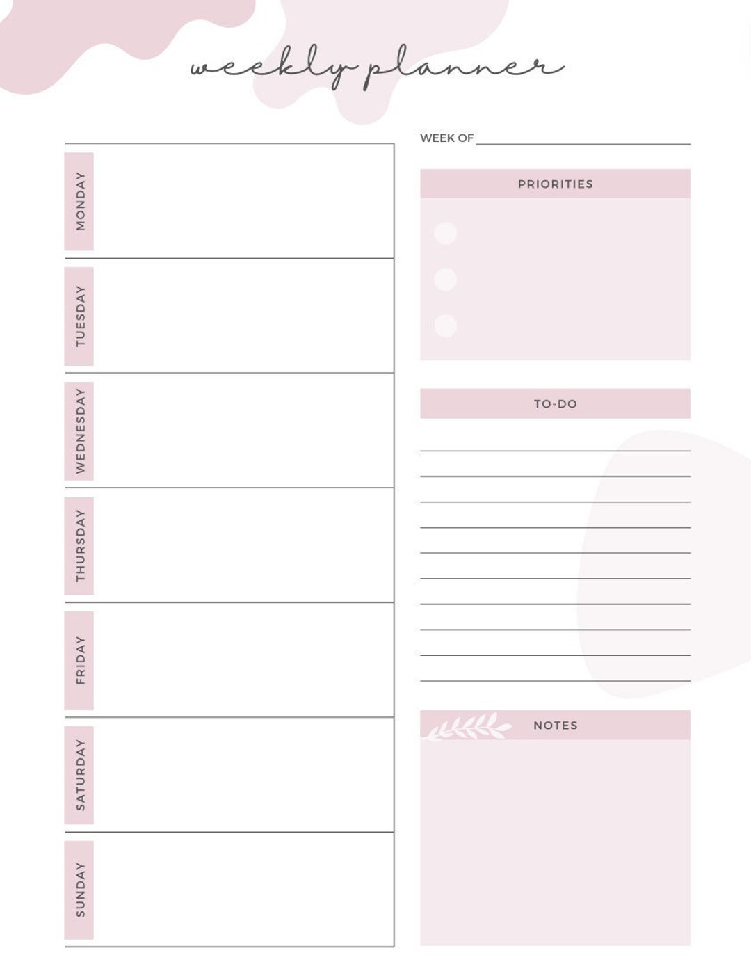 Daily & Weekly Planner Template: EDITABLE and PRINTABLE - Etsy