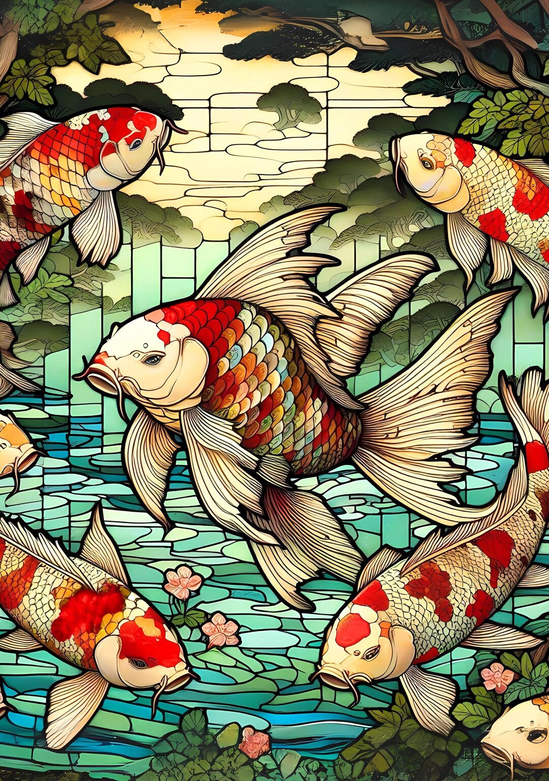 Koi Puzzle, Koi Art, Japanese Koi Fish Stained Glass Puzzle 300/500 ...