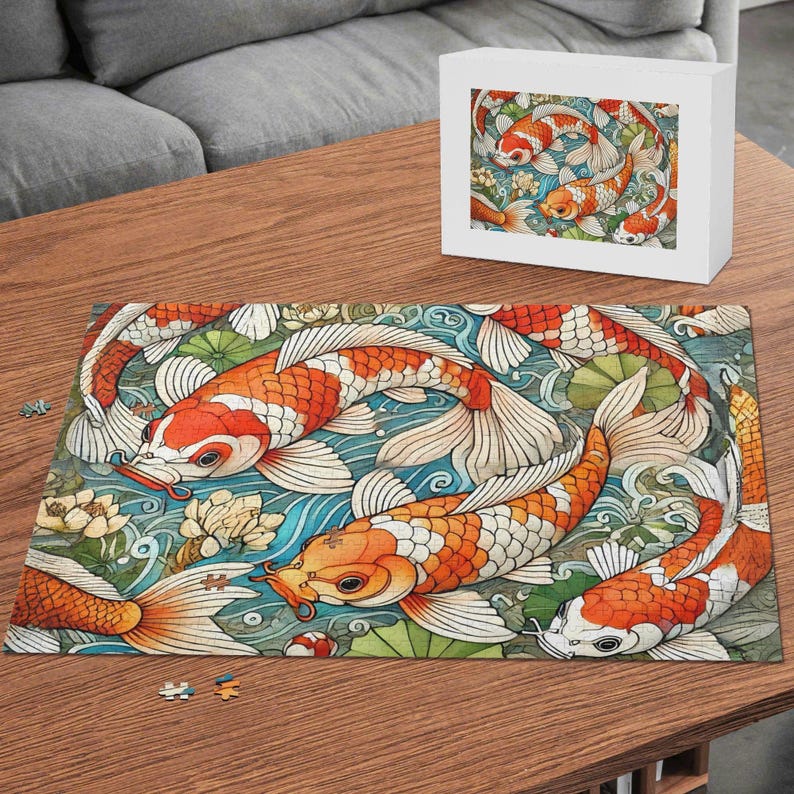 Koi Puzzle, Koi Art, Japanese Koi Fish Stained Glass Puzzle 300/500 ...