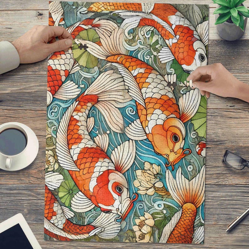 Koi Puzzle, Koi Art, Japanese Koi Fish Stained Glass Puzzle 300/500 ...