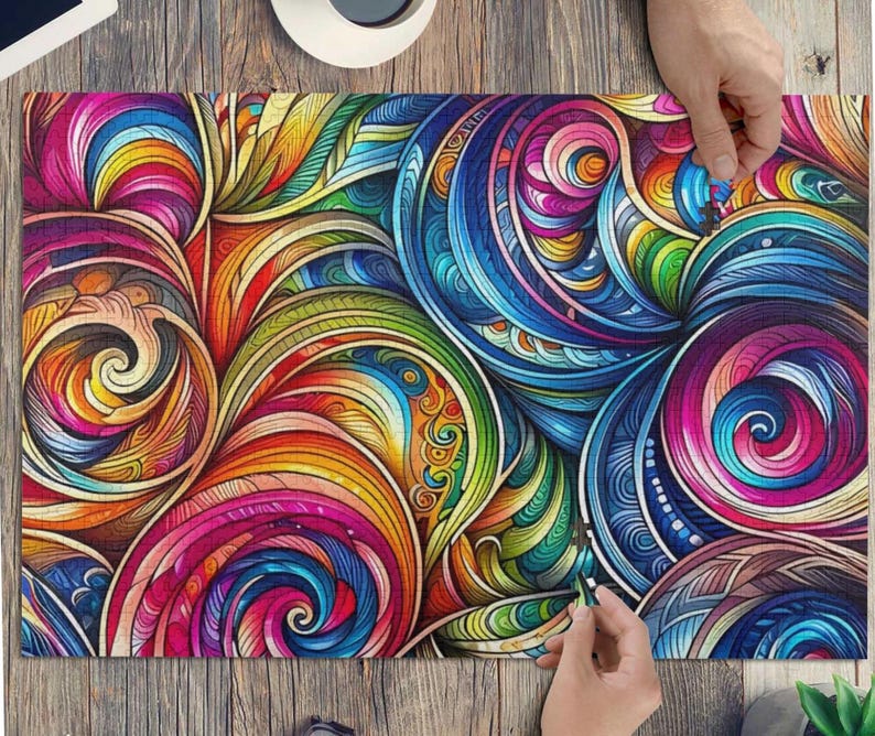 Colorful Waves and Circles Puzzle 300/500/1000 Pieces, Psychedelic ...