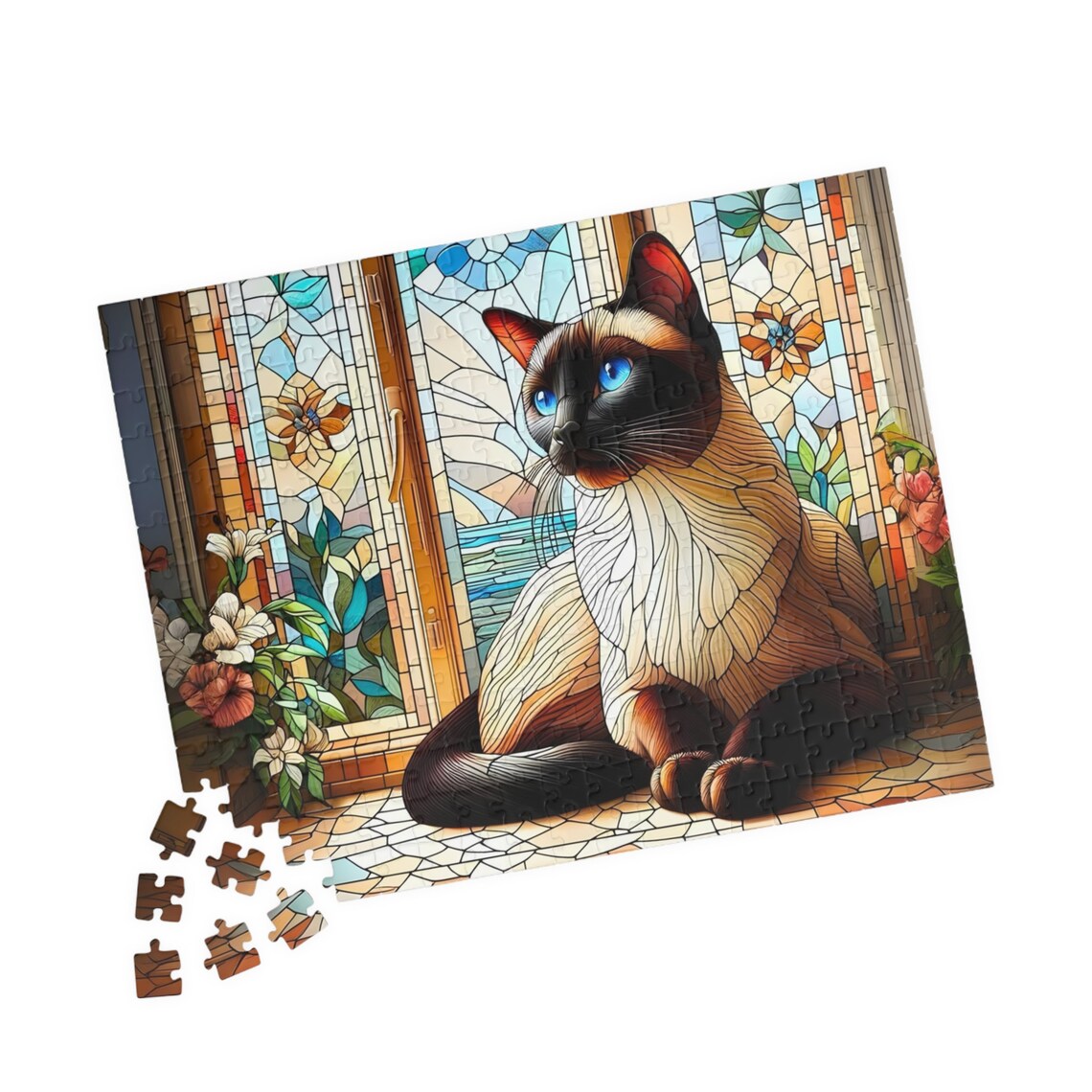 Stained Glass Siamese Cat Puzzle, 250/500/1000 Piece Jigsaw, Puzzle for ...