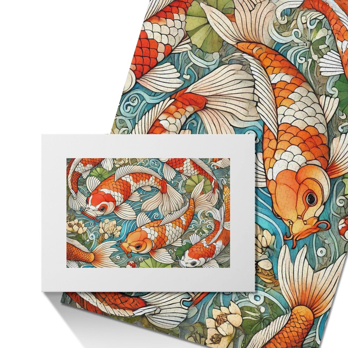 Koi Puzzle, Koi Art, Japanese Koi Fish Stained Glass Puzzle 300/500 ...