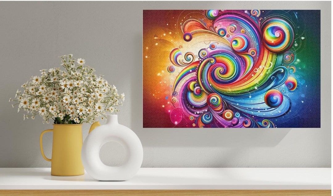 Colorful Wall Art Puzzle 300/500/1000 Pieces, Psychedelic Waves Jigsaw ...