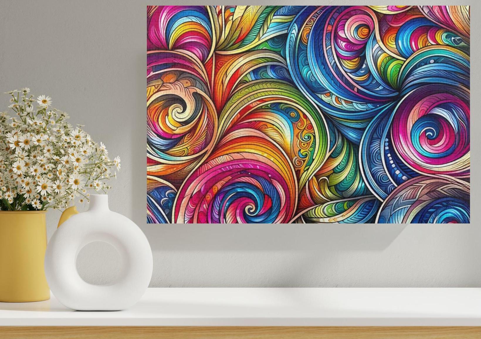 Colorful Waves and Circles Puzzle 300/500/1000 Pieces, Psychedelic ...
