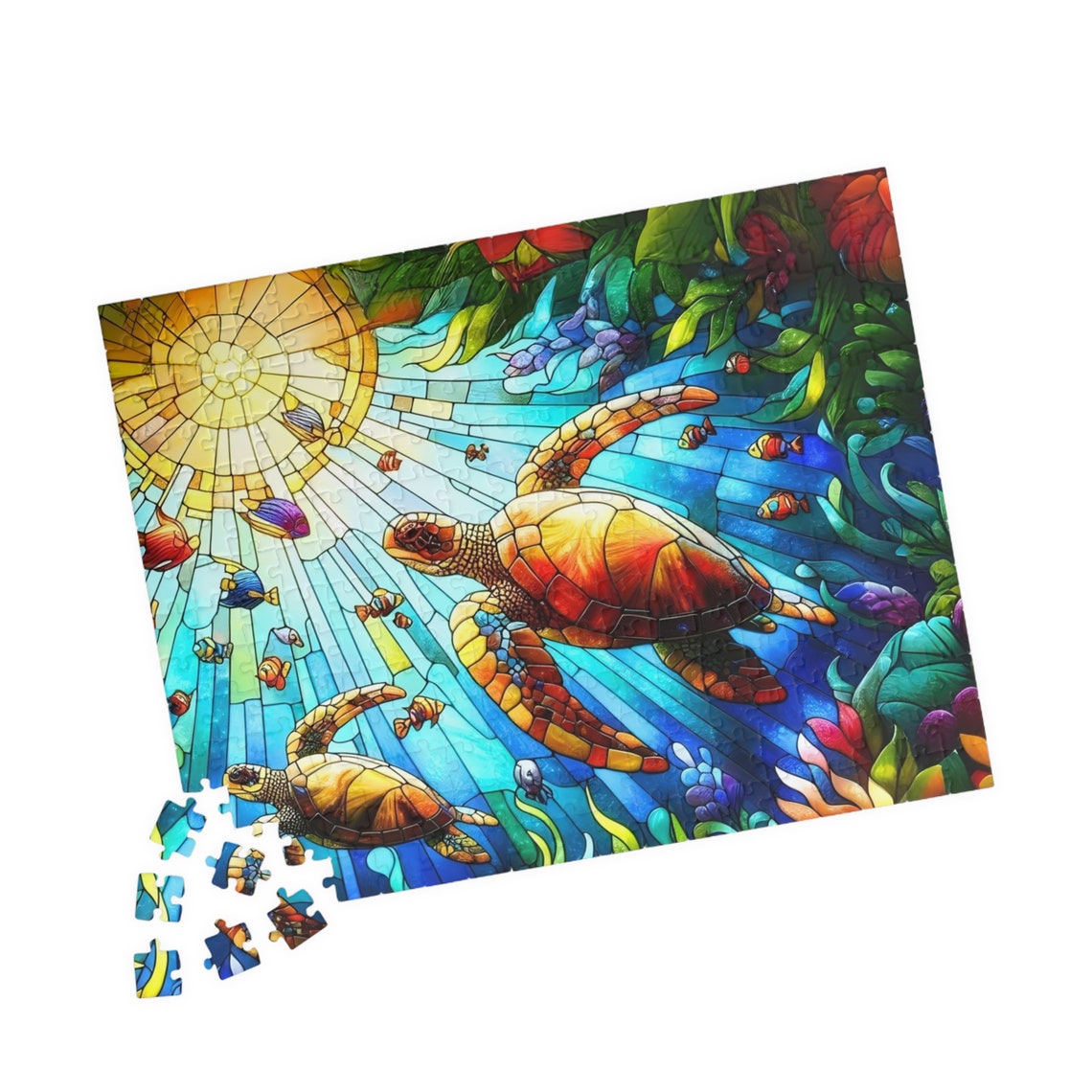 Stained Glass Puzzle Sea Turtle 250/500/1000 Piece, Colorful Sea Turtle ...