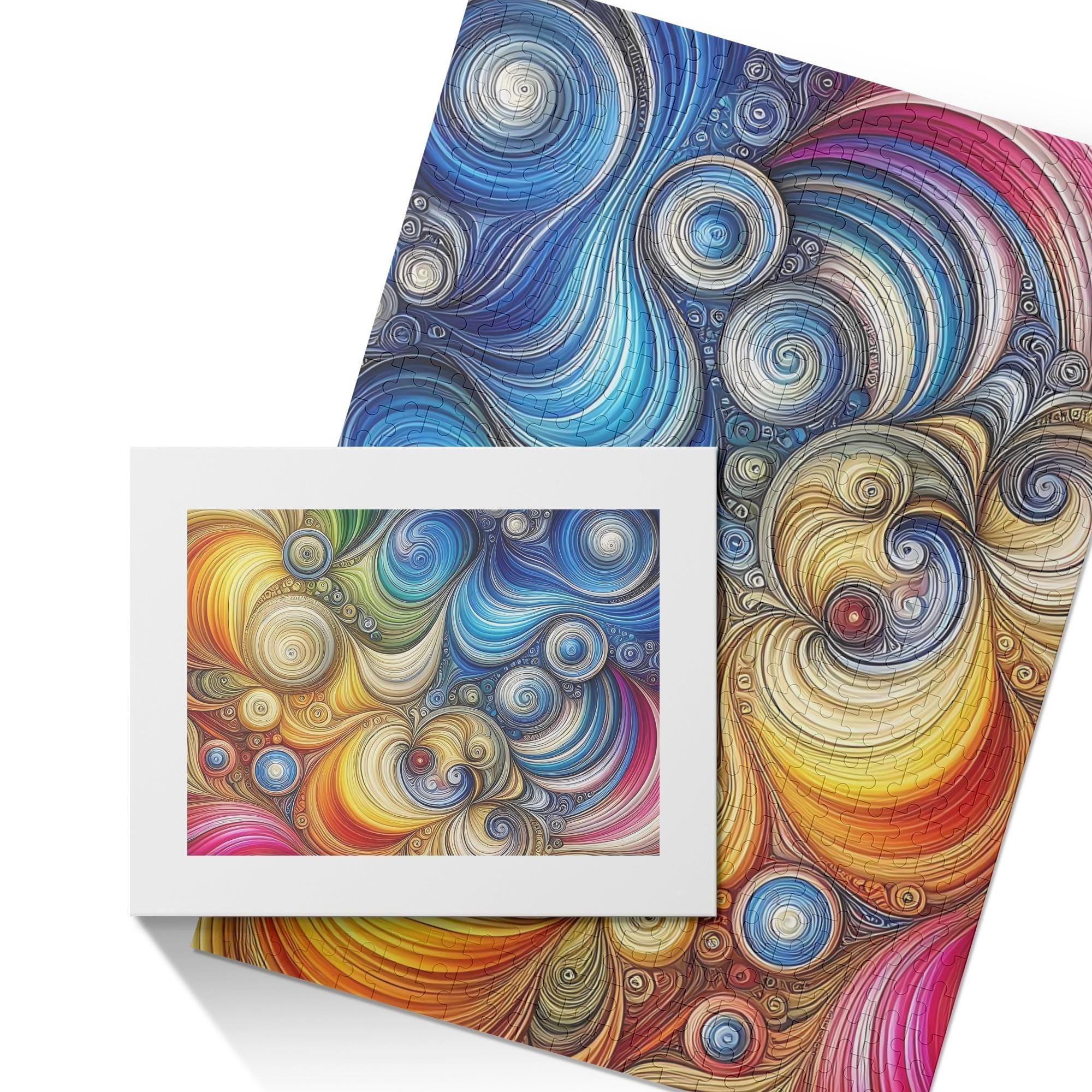 Colorful Wall Art Puzzle 300/500/1000 Pieces, Psychedelic Waves Jigsaw ...