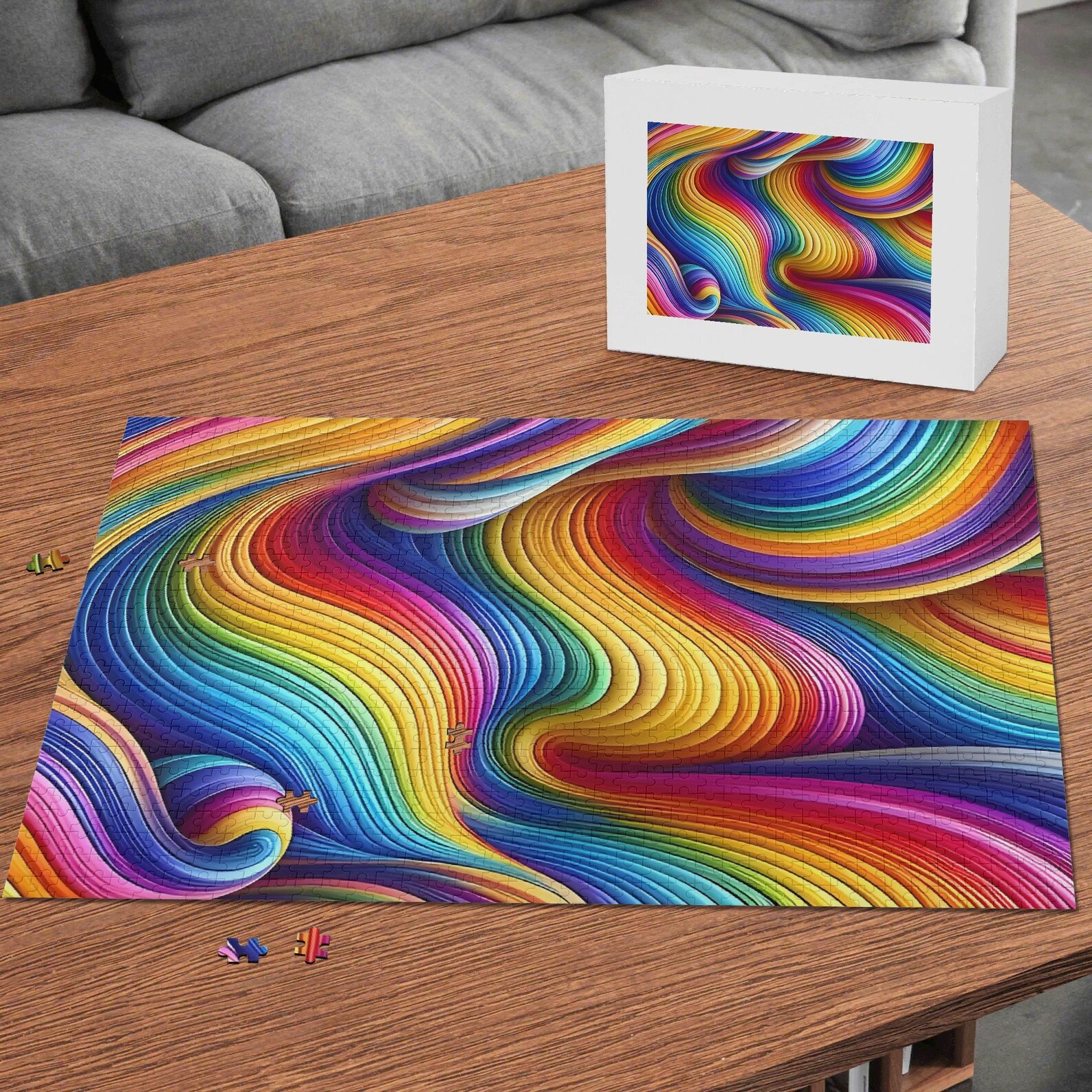 Colorful Rainbow Waves Puzzle 250/500 Pieces, Psychedelic Waves Jigsaw ...