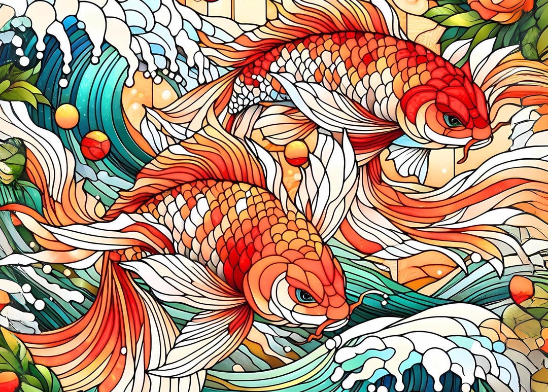 Koi Puzzle, Koi Art, Japanese Koi Fish Stained Glass Puzzle 300/500 ...