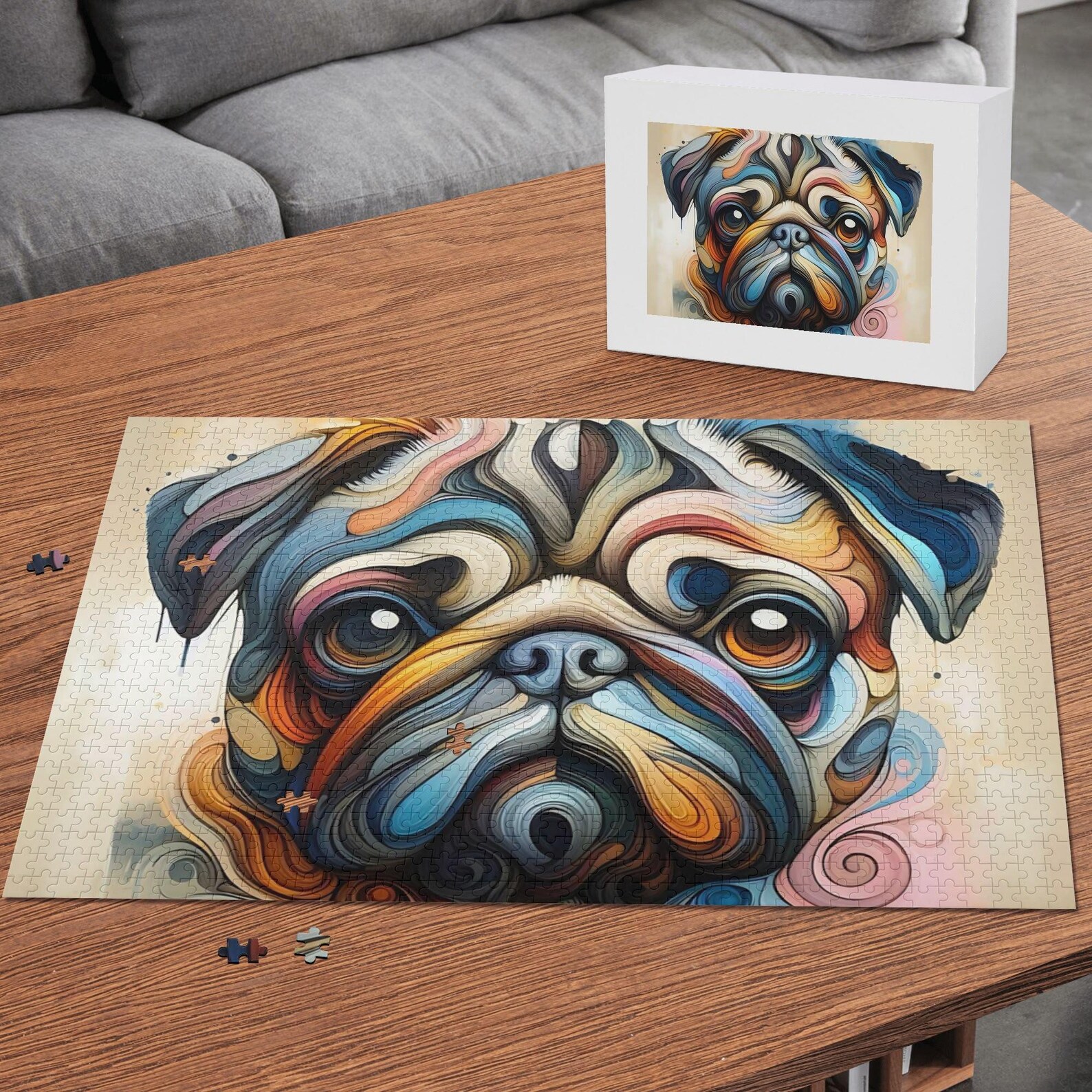 Colorful Wall Art Pug Dog Puzzle 300/500/1000 Pieces, Pug Dog Lovers ...