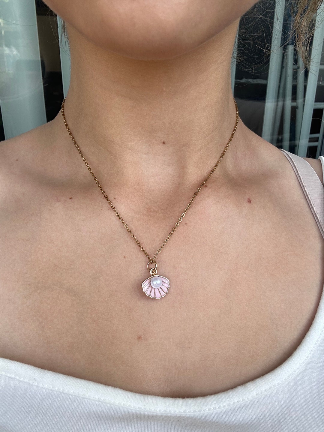 Pearl Clamshell Necklace Elegant Beach Jewelry, Handmade Fashion ...