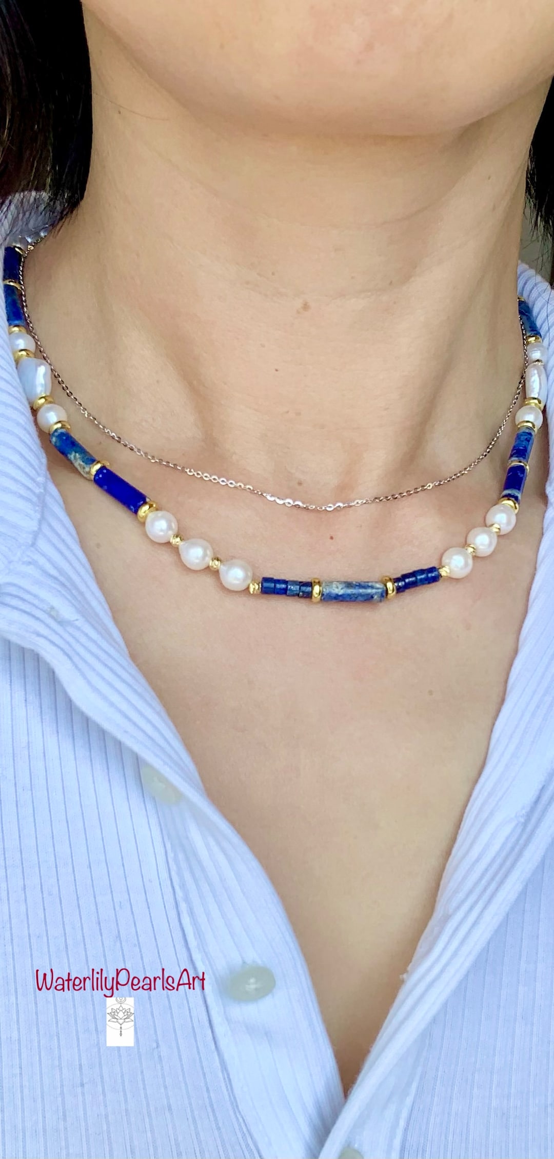 Natural Pearls (teardrop + Diamond-shaped Pearls) and Lapis Lazuli ...