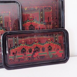 Vintage Burmese Lacquered Tray Set Mid Century Thai Asian Indonesian ...