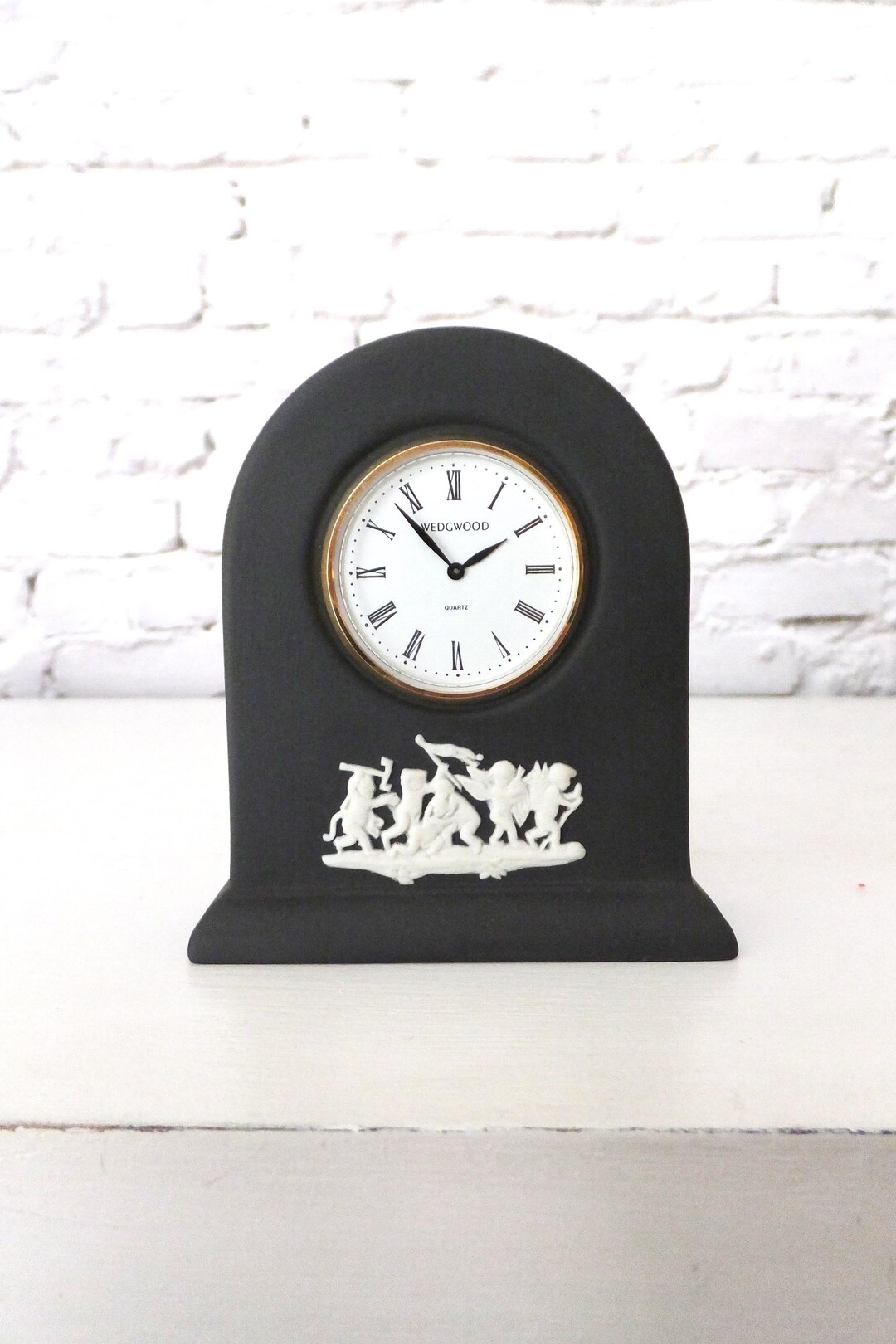 Wedgwood Jasperware Desk Clock, Black Bas-relief Cherub Decor - Etsy