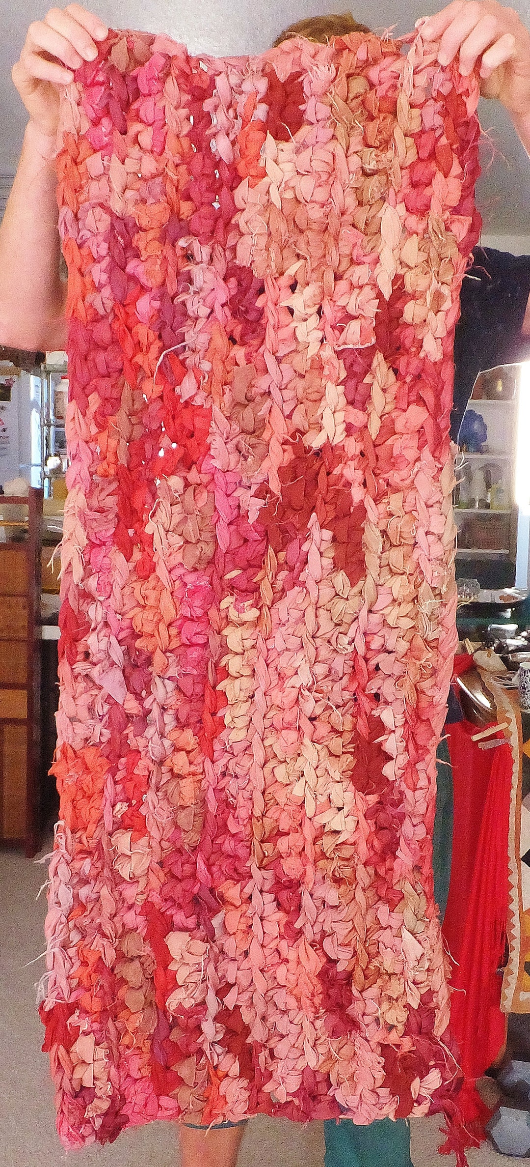 Red Rag Rug Crocheted Bohemian Eclectic Decor Boho Decor Red Accent Rug ...