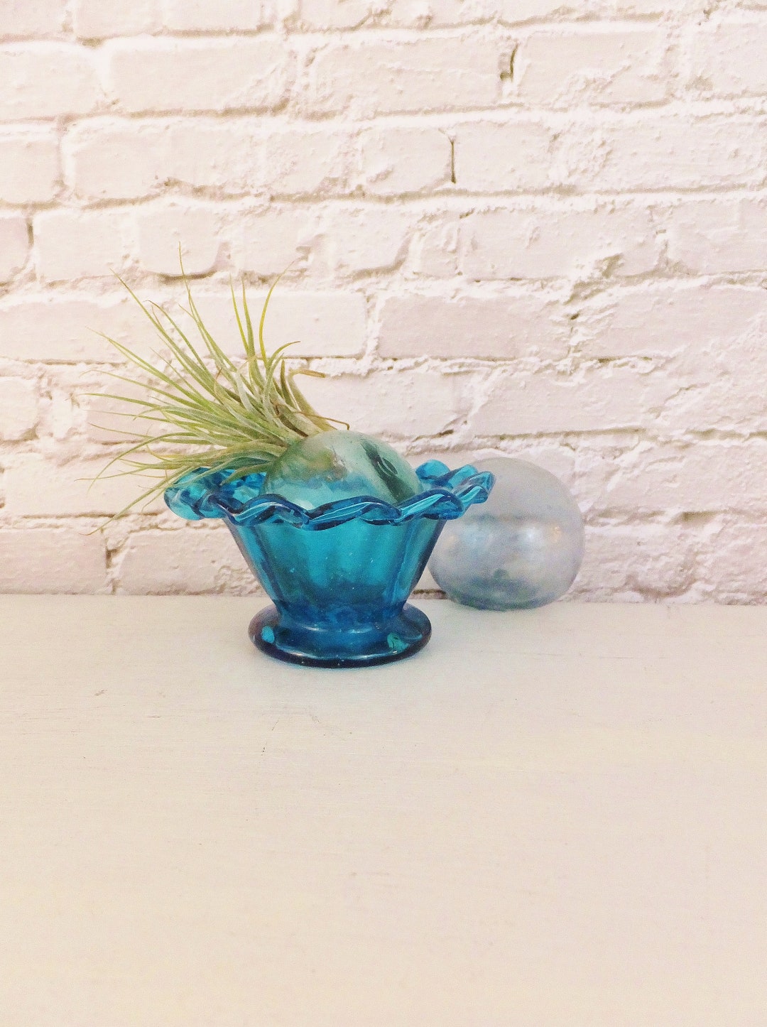 Small Hand Blown Blue Glass Bowl Aqua Blue Bowl Glass Fluted Bowl or ...