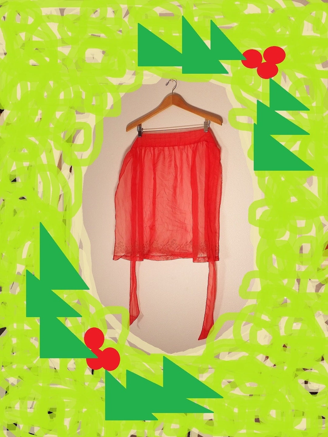 Vintage 1950's Sheer Red Half Apron Christmas Party Holiday Apron Pin ...
