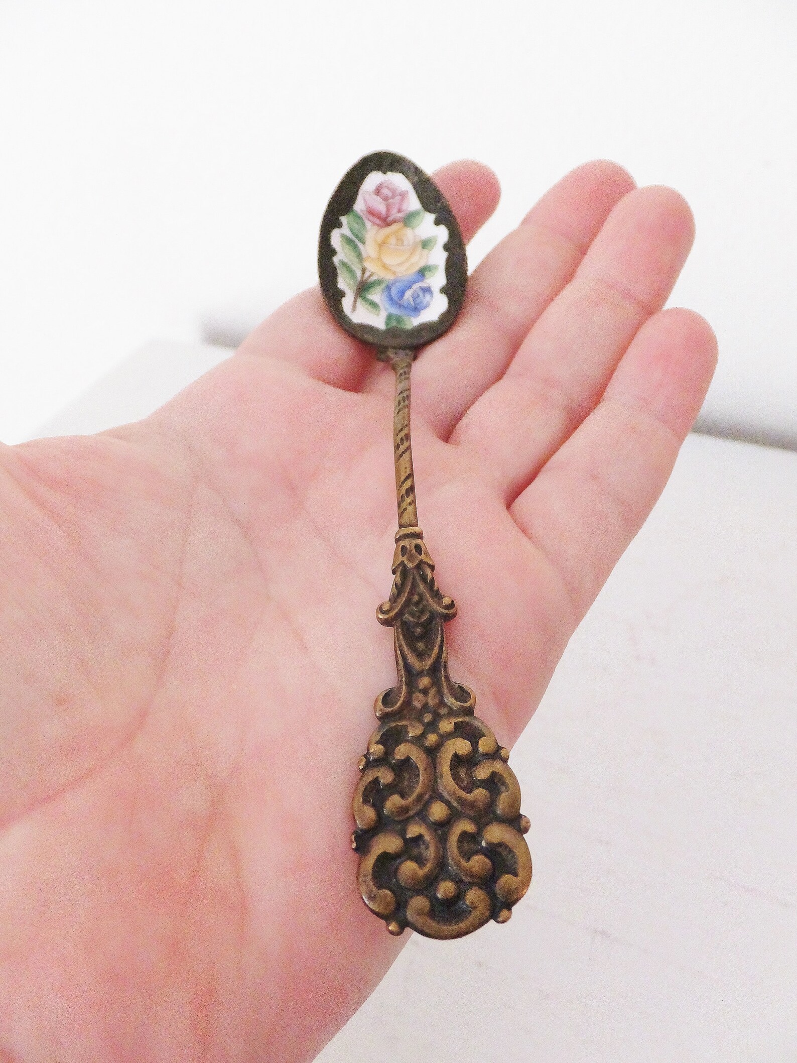 Vintage Enamelled Rose Spoon Decorative Metal Spoon With Hand - Etsy