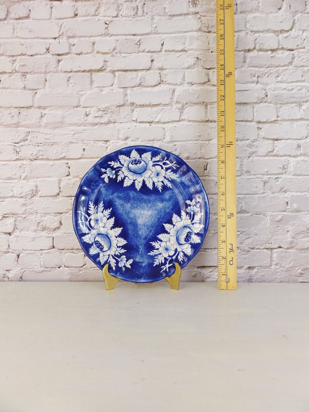 Antique Spongeware Plate Blue & White Floral Plate Hand Painted ...