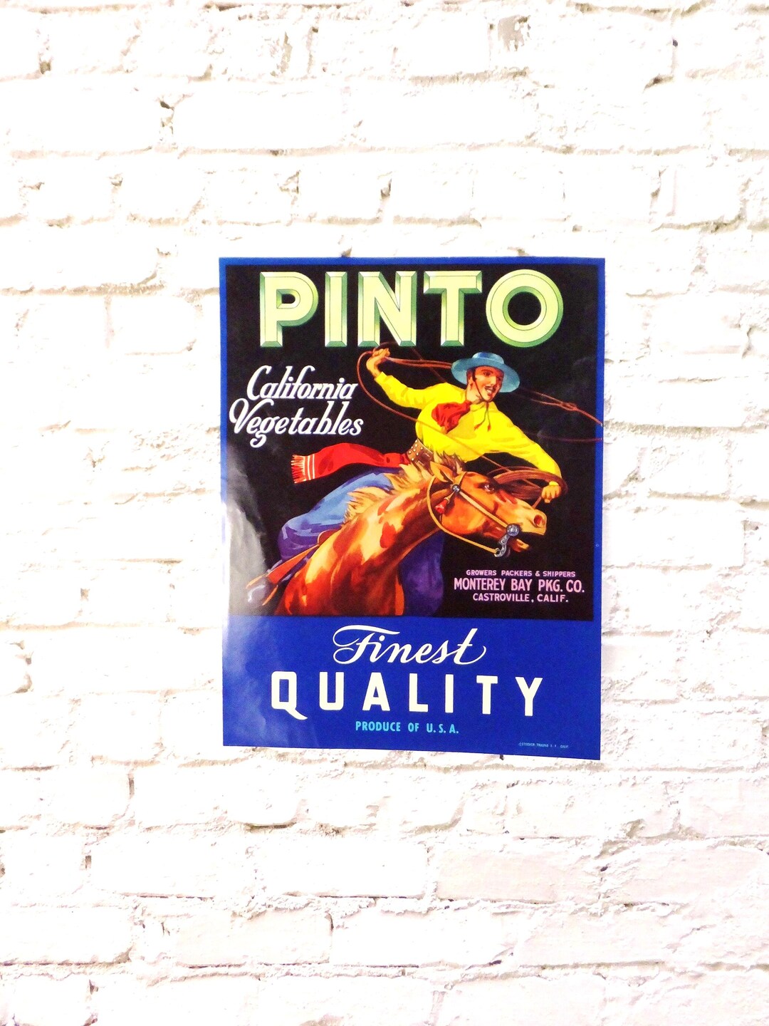 Vintage Pinto Crate Label: California Cowboy Horse Art Print - Etsy