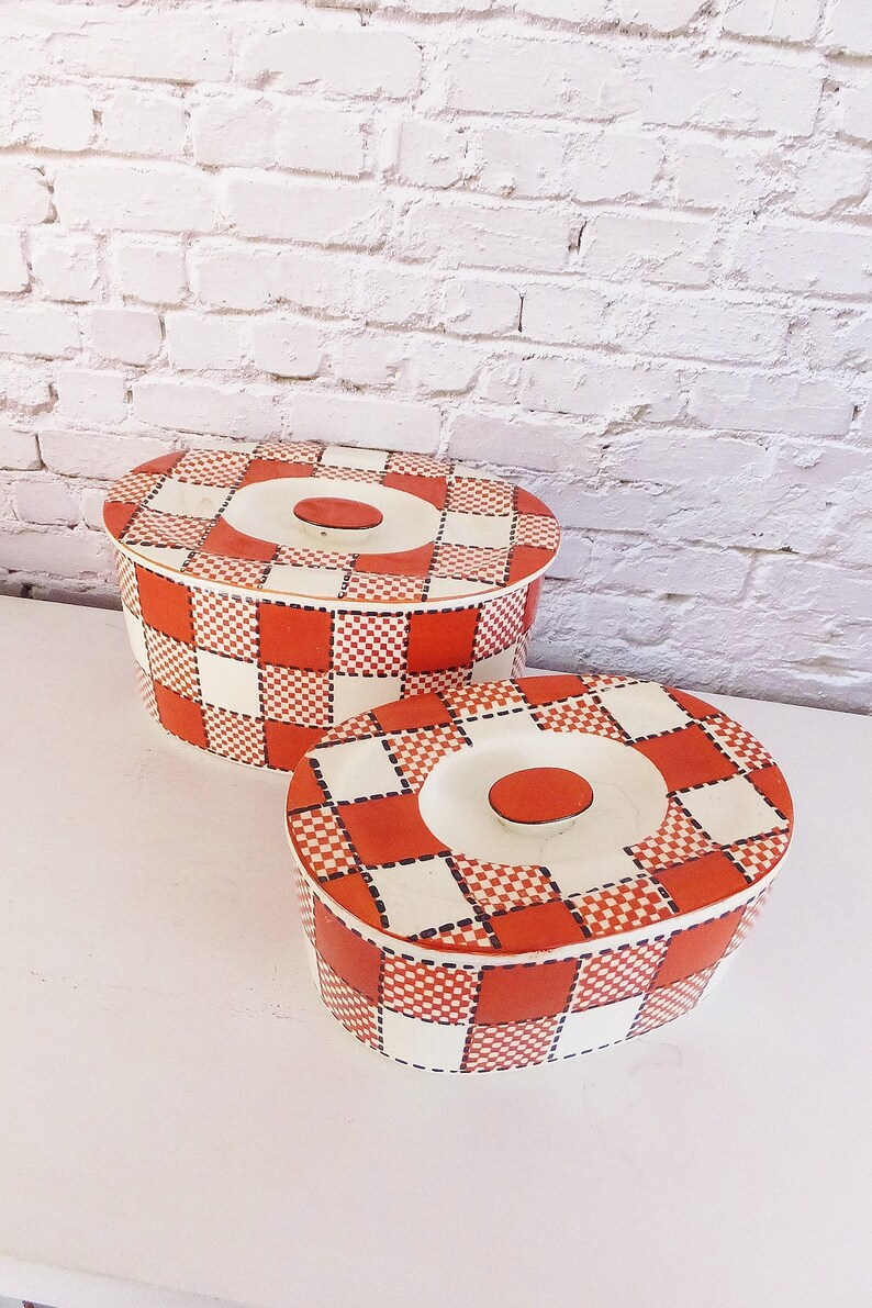 RARE Cute Kitchen Storage Canisters Red & White Gingham Print - Etsy