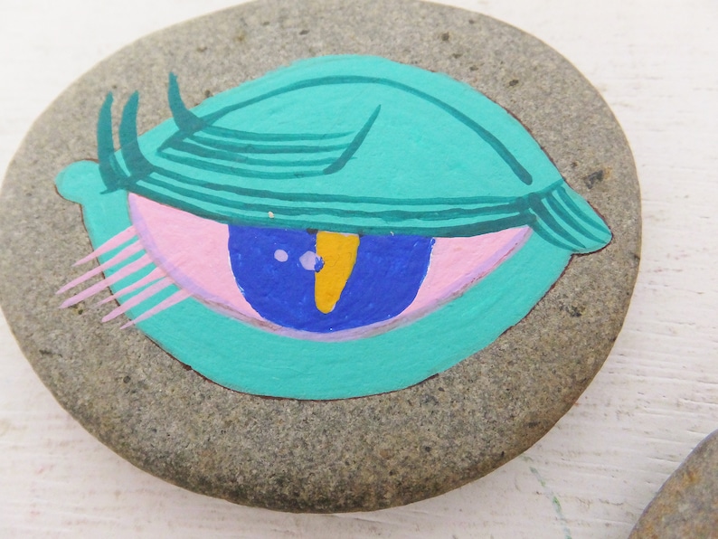 Modern Eye Nose & Mouth Rock Paintings Face Art Blue Pink | Etsy