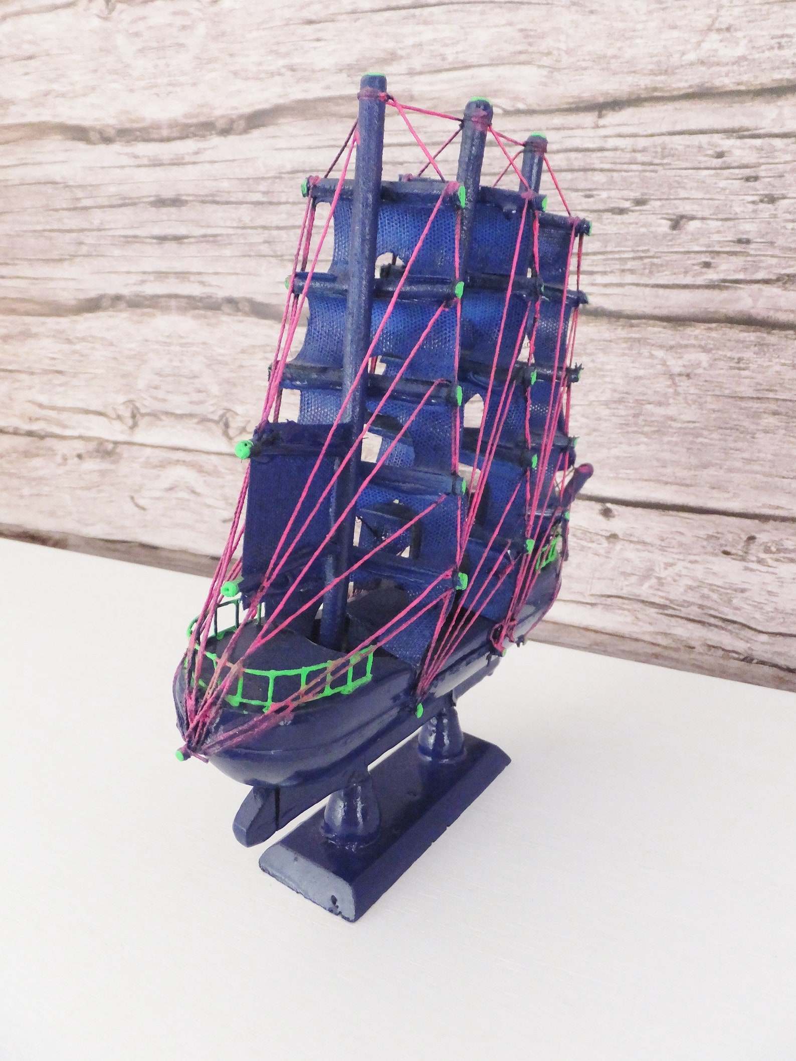 Neon Nautical Ship Painted Model Ship Blacklight Decor | Etsy