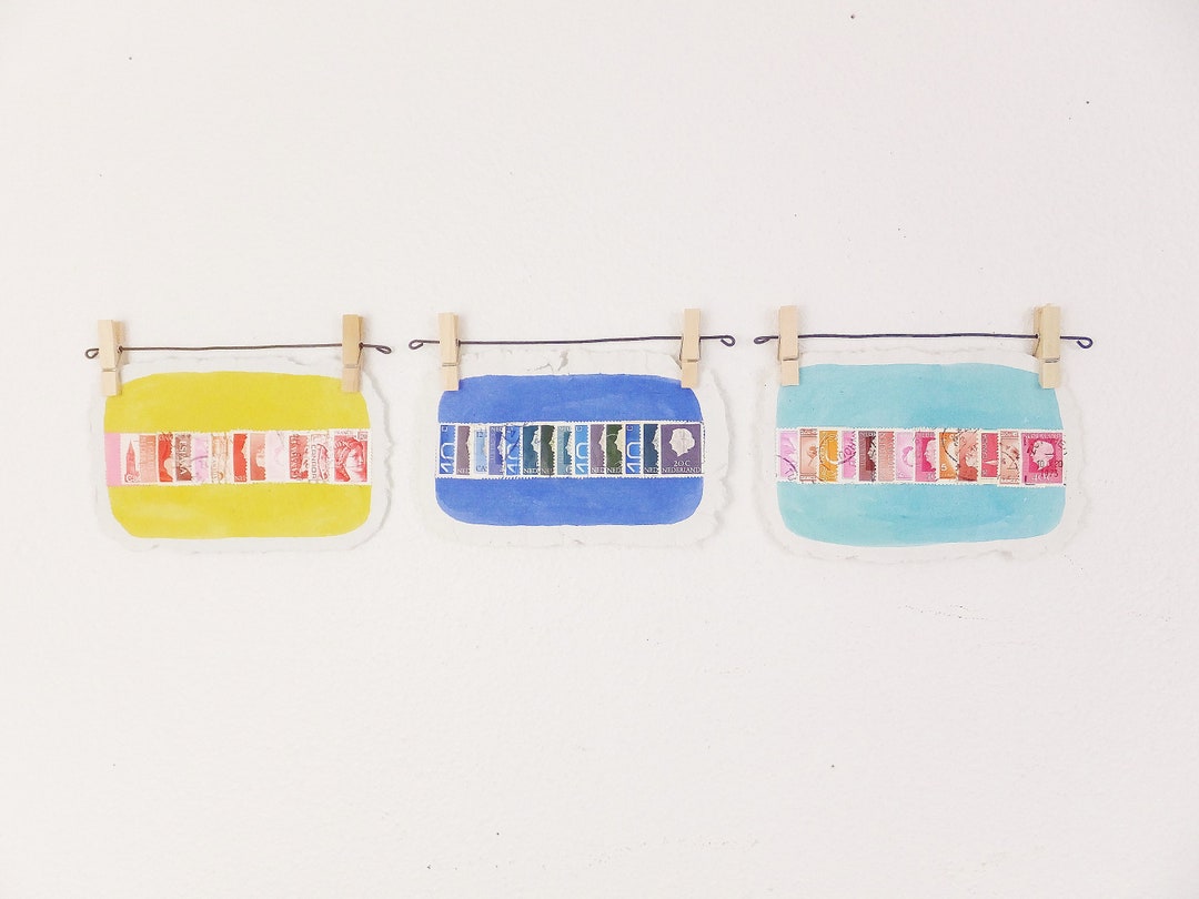 Colorful Fresh Postage Stamp Art Wall Hanging Trio Modern Art - Etsy