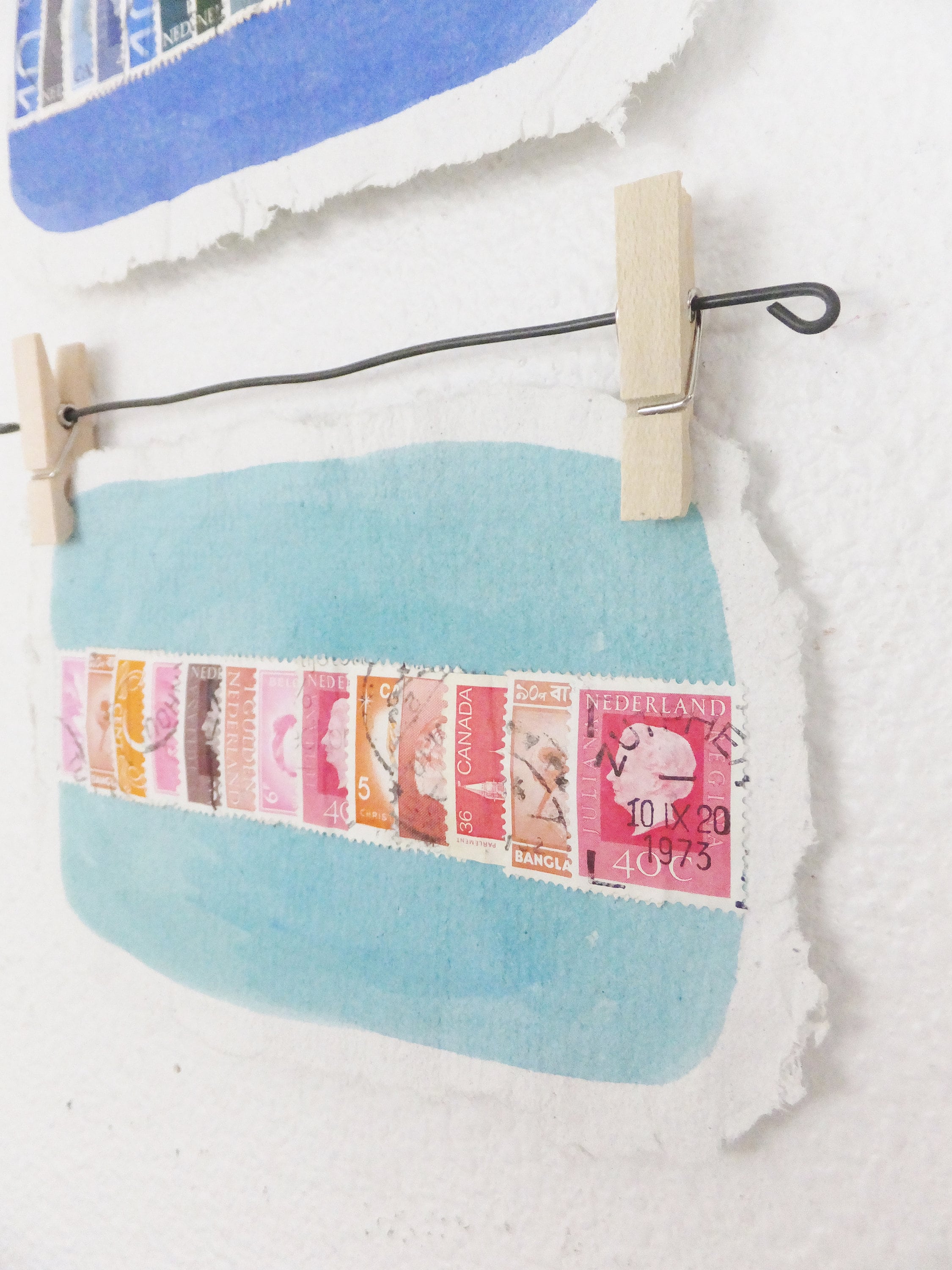 Colorful Fresh Postage Stamp Art Wall Hanging Trio Modern Art | Etsy