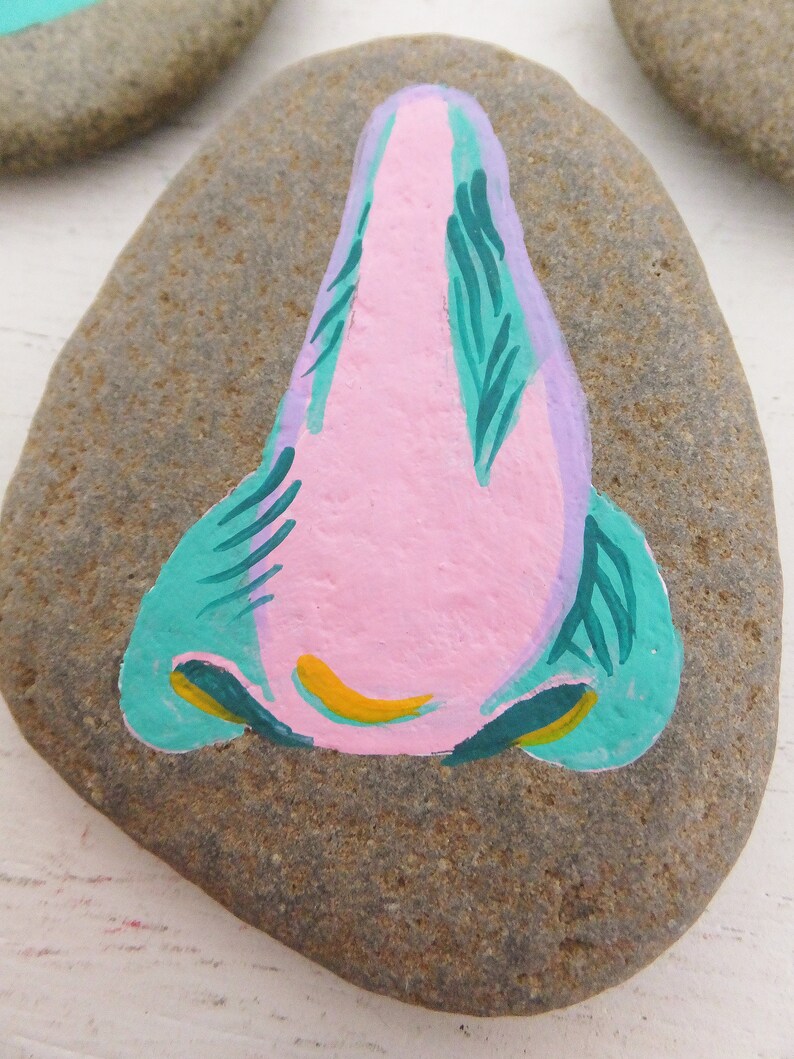 Modern Eye Nose & Mouth Rock Paintings Face Art Blue Pink | Etsy