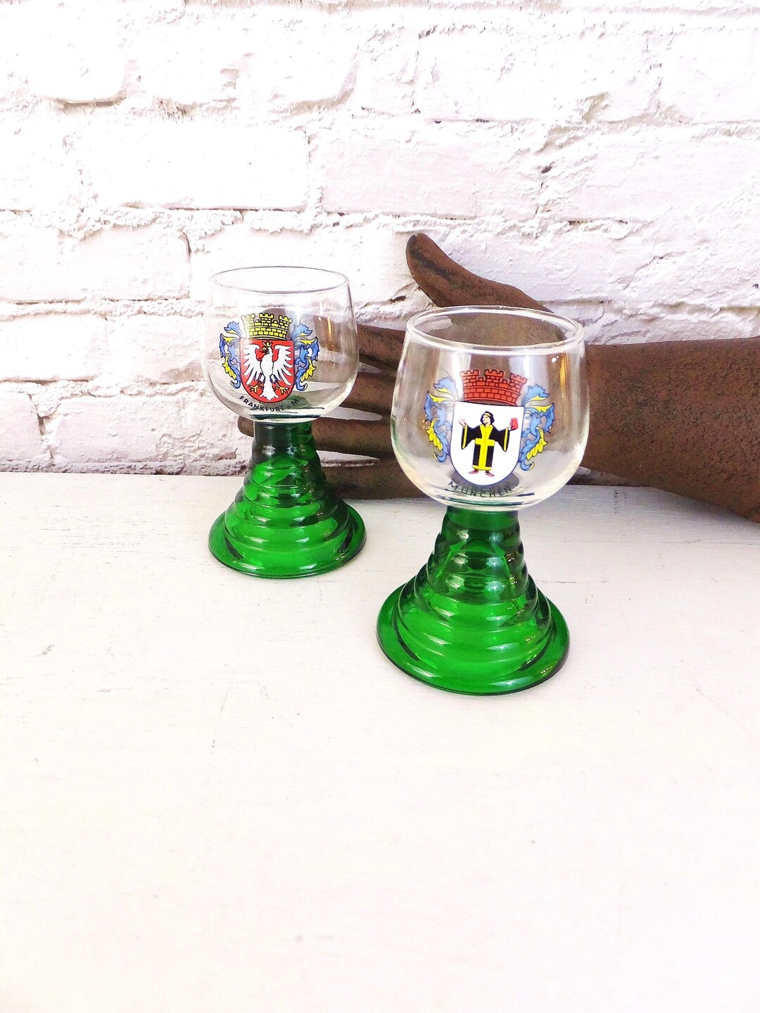 Bavarian Cordial Glasses German Souvenir Shot Glasses in Green Glass ...